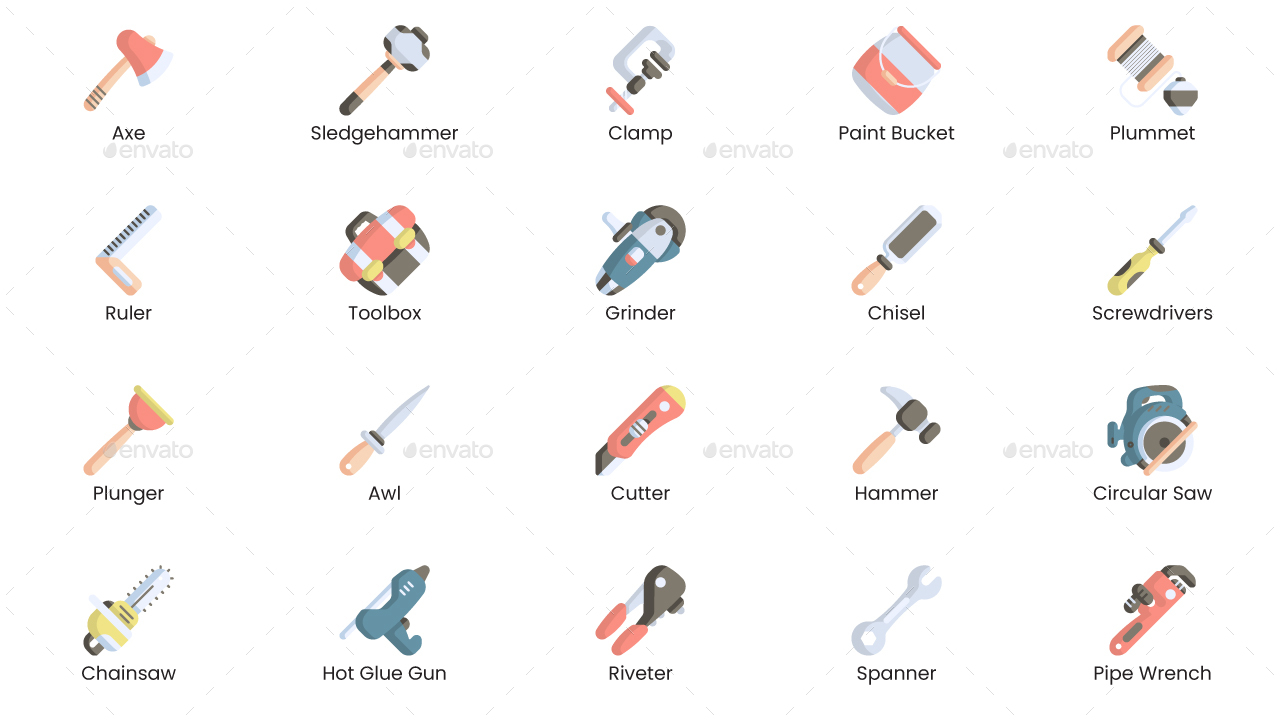 Construction Tools Flat Icons, Icons | GraphicRiver